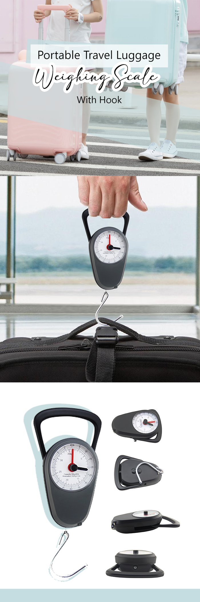 Portable Travel Luggage Weighing Scale With Hook – Black – LatestGadget